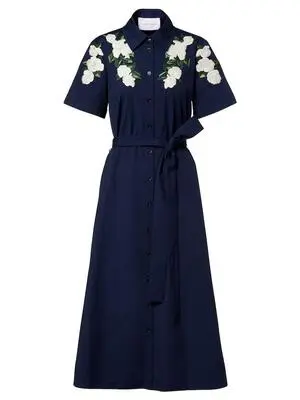 Carolina Herrera Floral Embroidered Cotton-blend Shirt Dress - Blue