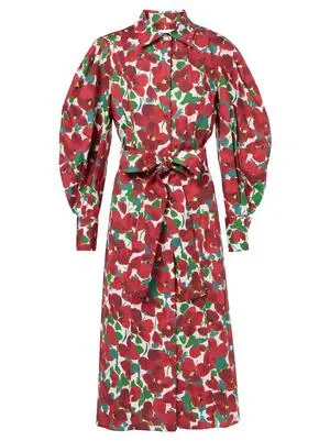 Carolina Herrera Floral Embroidered Cotton-blend Shirt Dress - Red