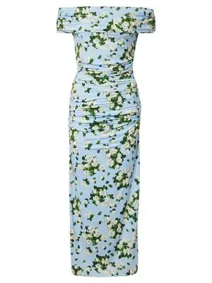 Carolina Herrera Floral Ruched Jersey Midi Dress - Blue