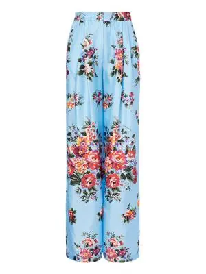 Dolce & Gabbana Floral Silk Wide-leg Pants - Blue