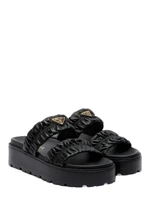 Prada Matelassé Leather Platform Sandals - Black