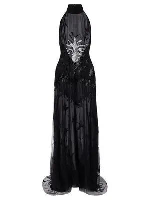 Blumarine Embellished Georgette And Lace Maxi Dress - Black