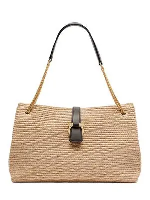 FERRAGAMO Medium Raffia Shoulder Bag - Beige