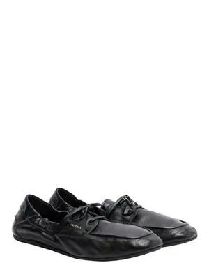 Prada Calf Leather Boat Shoes - Black