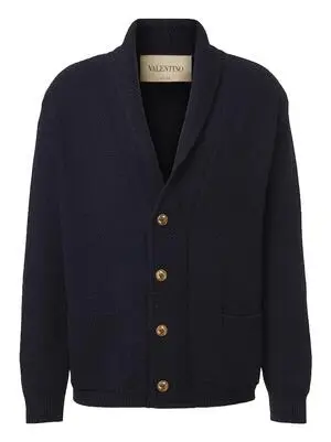 Valentino Garavani Virgin Wool Shawl Collar Cardigan - Blue