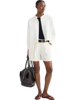 TWP Coated Viscose Linen Pleated Shorts - Bone