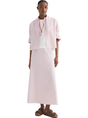 TWP A-line Cotton Stripe Midi Skirt - White / Red