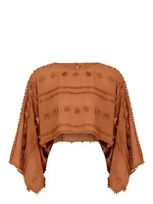 LILAMIE Capri Loose Fit Long Sleeve Summer Blouse - Orange