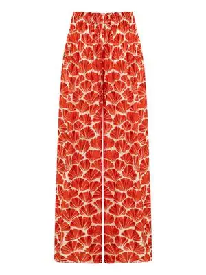 LILAMIE Bali Loose Fit Elastic Waist Long Summer Pants - Red