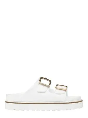 JSLIDES FOOTWEAAR Jslides Footwear Makri Rose Gold Buckle Slide Sandal - White