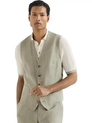 Brunello Cucinelli Linen Herringbone Waistcoat - Sage