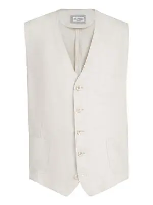 Brunello Cucinelli Linen Herringbone Waistcoat - Shell