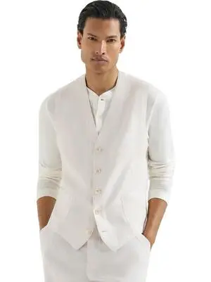 Brunello Cucinelli Linen Herringbone Waistcoat - Shell