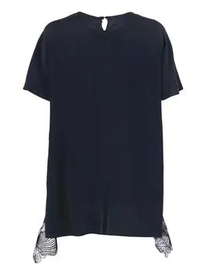 Fabiana Filippi Lace-trimmed Crepe De Chine Top - Blue