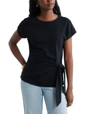 Caslon Drop Shoulder Tie Front Top - Black