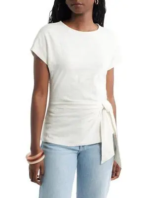 Caslon Drop Shoulder Tie Front Top - Ivory Pristine