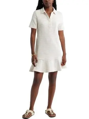 Caslon Henley Short Sleeve Polo Dress With Ruffled Hem - Beige Shell- Ivory Stripe