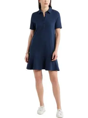 Caslon Henley Short Sleeve Polo Dress With Ruffled Hem - Navy Still