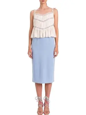 TWINSET Embellished Lace Trim Midi Dress - Blue