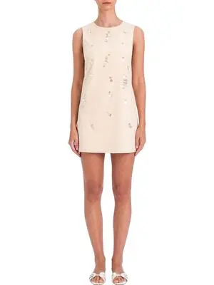 TWINSET Embellished Sleeveless Mini Dress - Beige