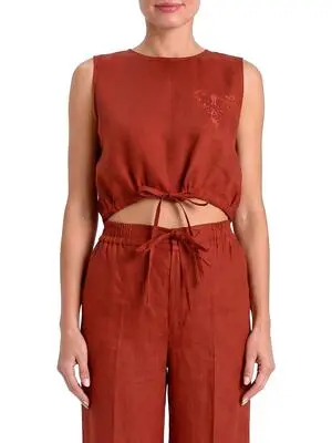 TWINSET Sleeveless Cropped Top With Front Tie Detail - Brown