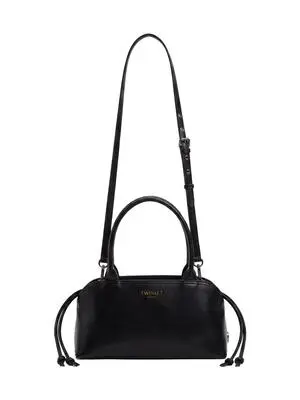 TWINSET Faux Leather Rounded Handbag With Drawstring Closure - Black