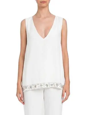 TWINSET U & B Sleeveless Embellished Top - White