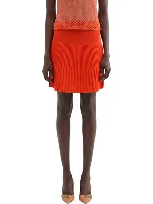 MARGHERITA MACCAPANI Maccapani Pleated Cotton Knit Mini Skirt Orange