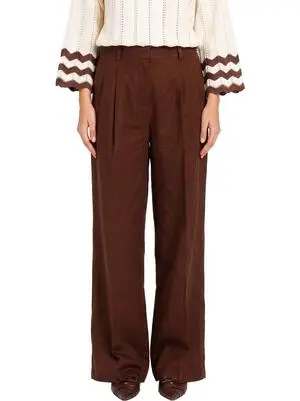 TWINSET Linen Blend Wide Leg Trousers - Brown