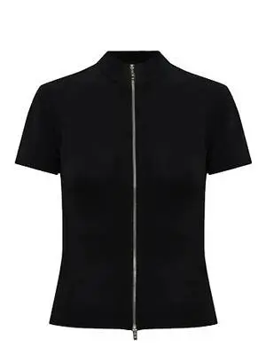 Alexander Wang Mock Neck Short Sleeve Zip Up Top - Black