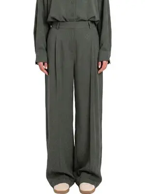 TWINSET Palazzo Trousers In Lyocell With Rhinestone Embellishments - Green