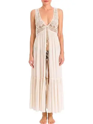 TWINSET U & B Crochet Maxi Dress - Cream