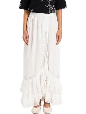TWINSET U & B Lace Tiered Maxi Skirt - White