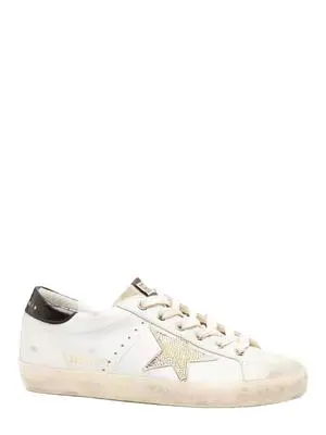 GOLDEN GOOSE Super-star Leather Sneakers With Swarovski Star - Neutrals