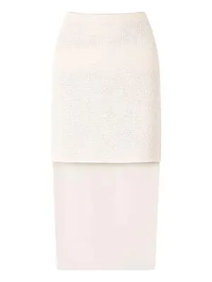 Khaite KHAITE Sybil Layered Cotton-Blend Bouclé And Organza Midi Skirt Neutral