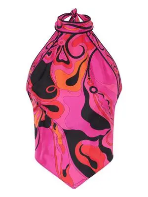 Emilio Pucci Printed Silk-twill Halterneck Top - Pink