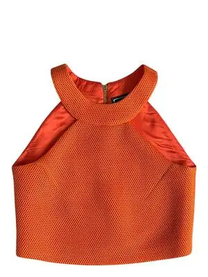 L2R THE LABEL Halter Neck Sculptural Neoprene Top With Silk Pom Pom Detail - Orange