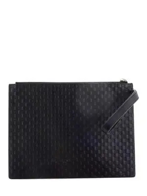Gucci Microssima Leather Wristlet Pouch Clutch Bag - Black