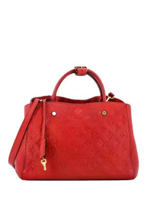 LOUIS VUITTON Louis Vuitton Montaigne Handbag Monogram Empreinte Leather MM Satchel Red