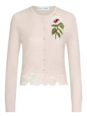 Oscar De La Renta Chiné Hibiscus Threadwork Cropped Cardigan - Neutrals