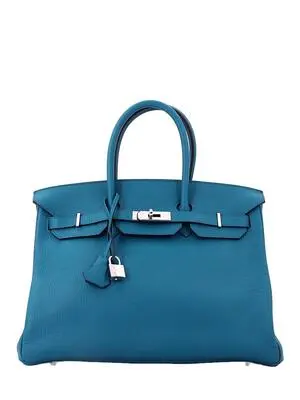 Hermès Birkin 35 Handbag Blue Clemence With Palladium Hardware Bleu Izmir