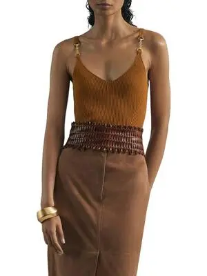 REISS Reiss Cara Ribbed Silk Blend V-Neck Sweater Tank With Horsebit Hardware