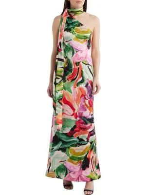 VINCE CAMUTO Vince Camuto Abstract Painterly One-Shoulder Maxi Dress