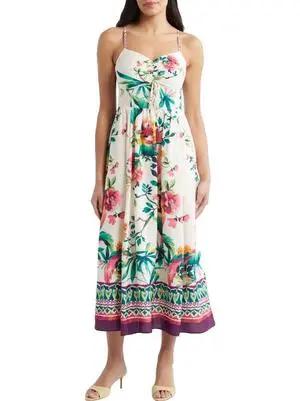 Eliza J Floral Border Print Midi Dress - Ivory Mult