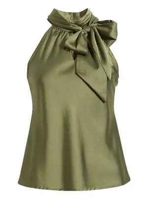 TAHARI ASL Sleeveless Satin Tie Neck Top - Agave