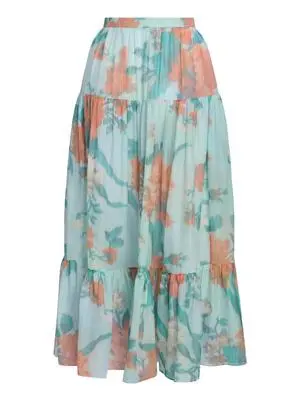 Erdem Floral Print Tiered Midi Skirt - Blue
