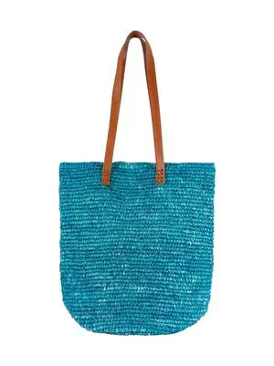 JELAVU Hamptons Raffia Tote - Teal