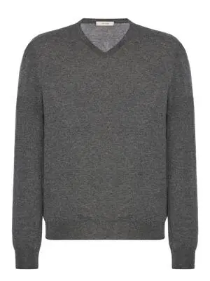 THE ROW Mapple V-neck Cashmere Top - Grey Melange