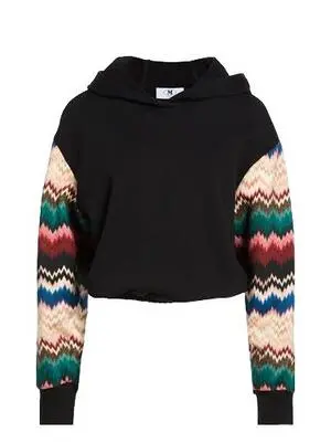 Missoni Cotton French Terry Hoodie With Multicolor Chevron Sleeves - Black