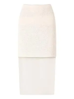 Khaite Sybil Layered Cotton-blend Bouclé And Organza Midi Skirt - Neutrals